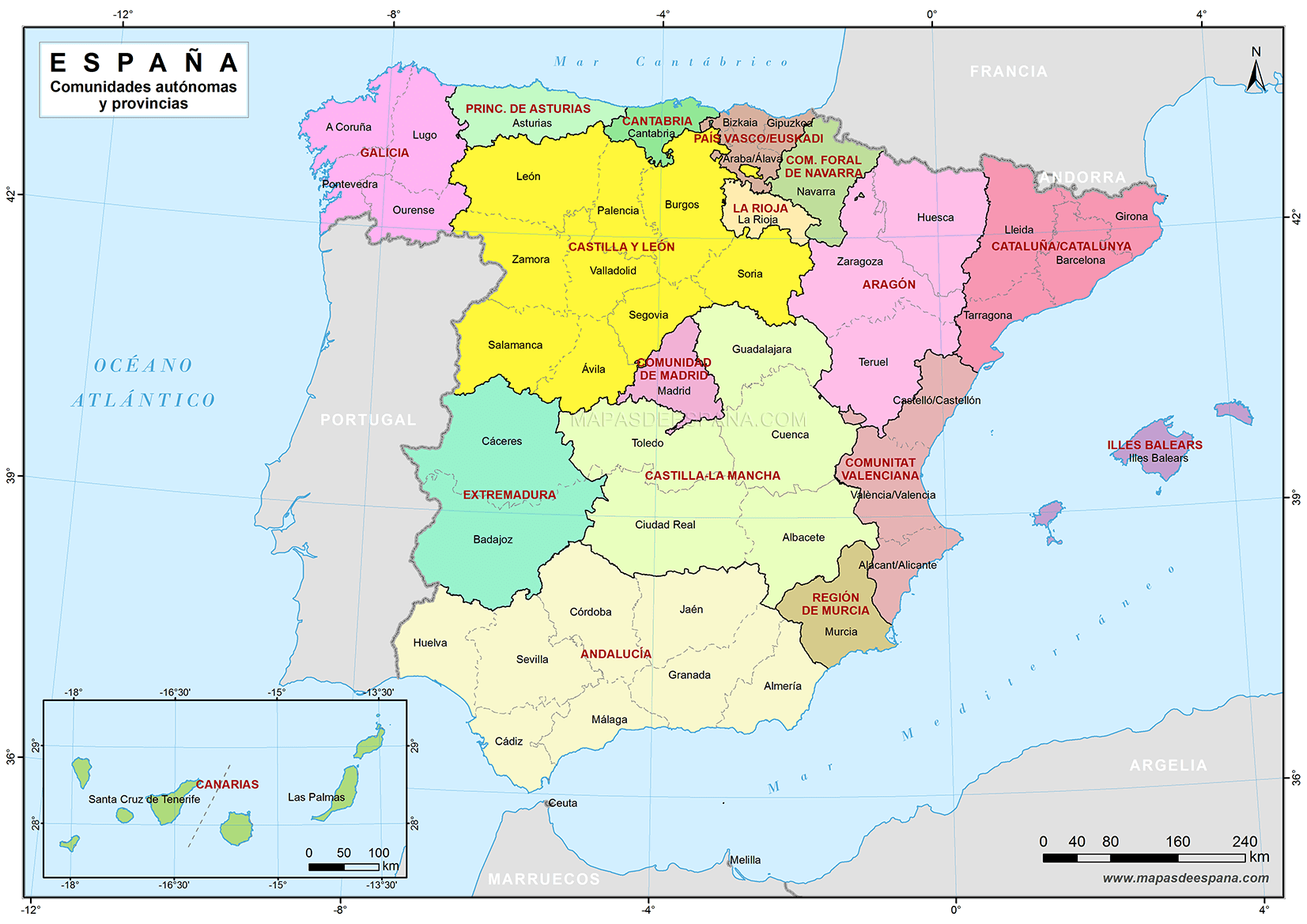 Mapa Espa a Provincias Y Comunidades Mapa